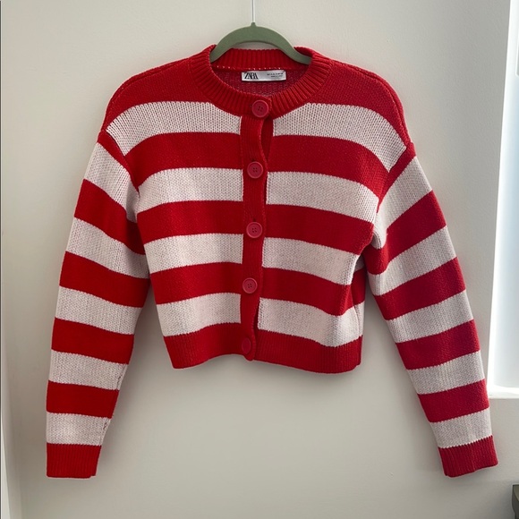 Zara | Sweaters | Zara Red And White Striped Cardigan Sweater | Poshmark